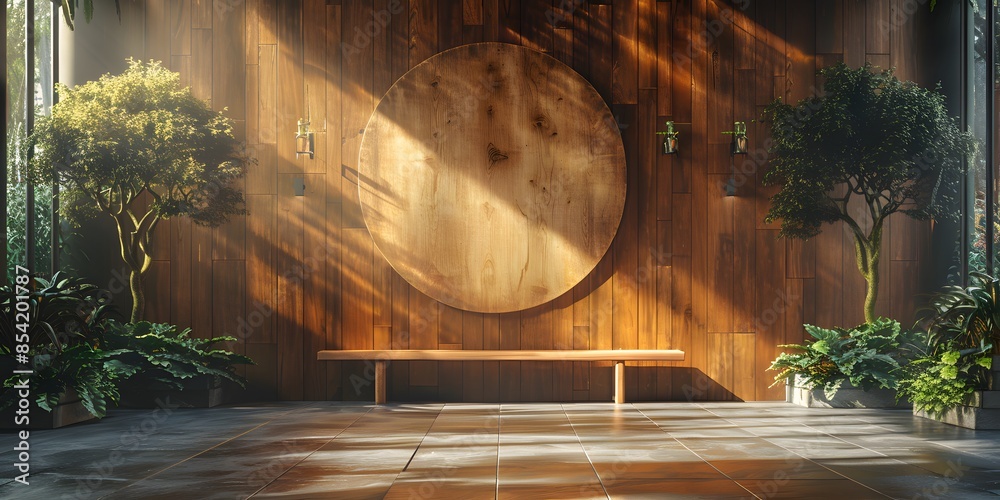 a circular of wooden wall hosts mockup signboard, wall hosts a circular ...