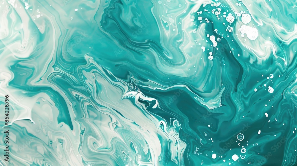 Trendy aquamarine design with light paint flow and white grunge shapes ...