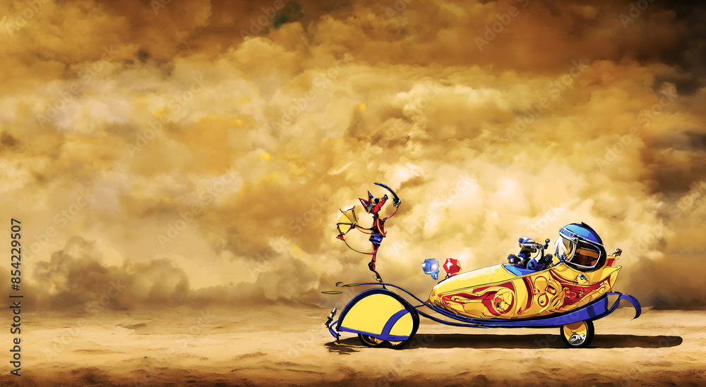 cartoon mouse driving a motorcycle with a fox from the circus in yellow ...