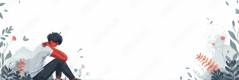 Horizontal banner. World ADHD Awareness Day. Silhouette of a sitting ...