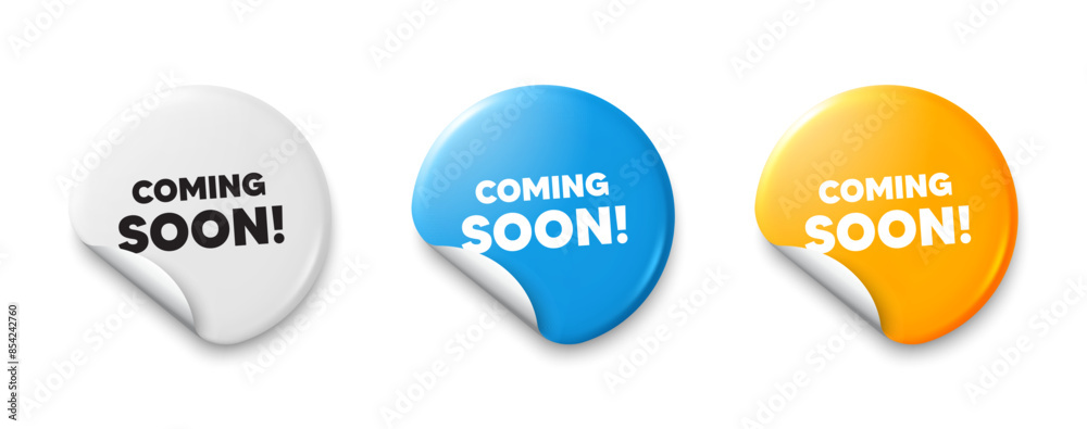 Coming soon tag. Price tag sticker with offer message. Promotion banner ...