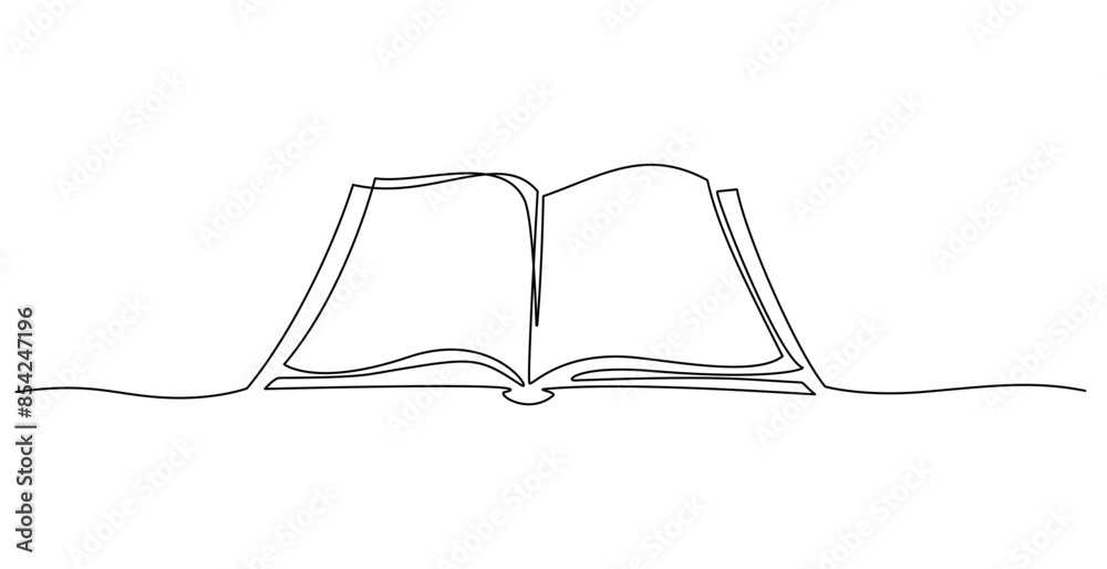 Open textbook continuous one line icon drawing. Book symbol single line ...