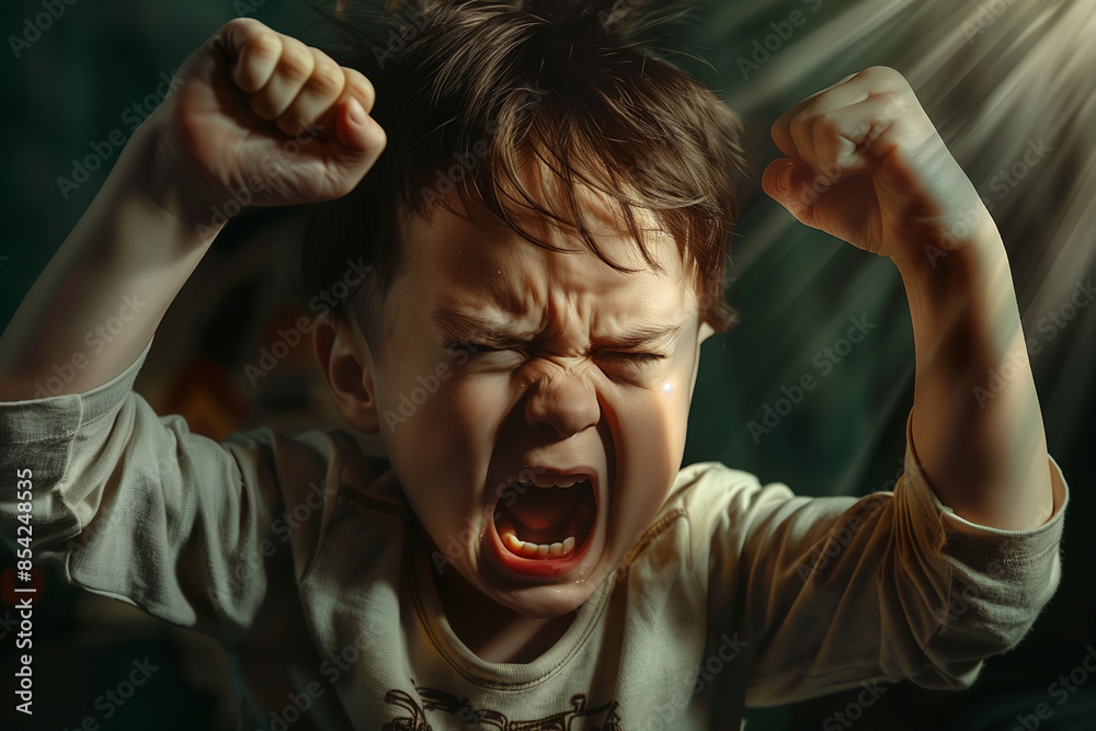 a young boy who appears to be very angry. His eyebrows are furrowed ...