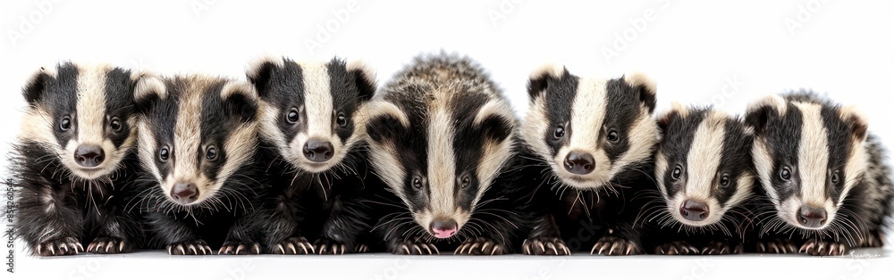 European Badger Family in Forest: Cute Meles Meles Animals Collection ...