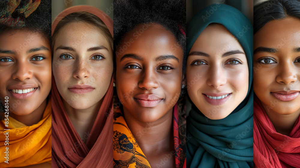 Diverse women of different ethnic backgrounds. Portraits showcasing ...