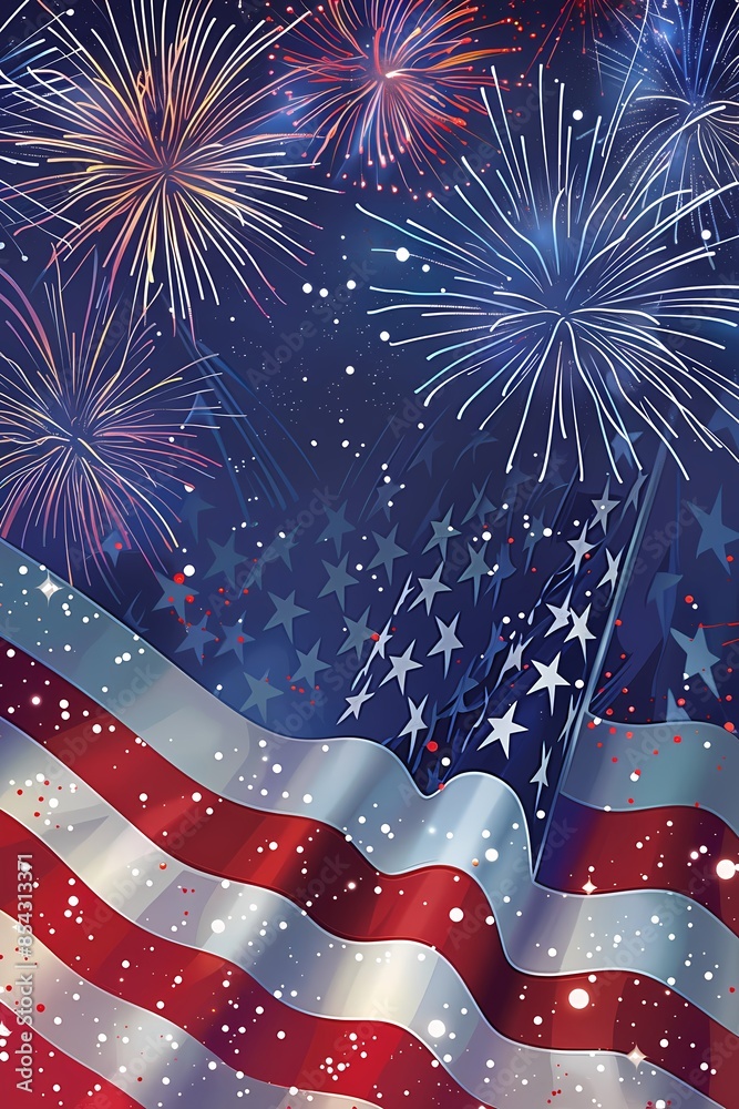 USA flag with fireworks. American Flag for 4th of July celebration ...