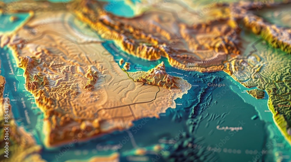 physical map of middle east with high resolution details 3d ...