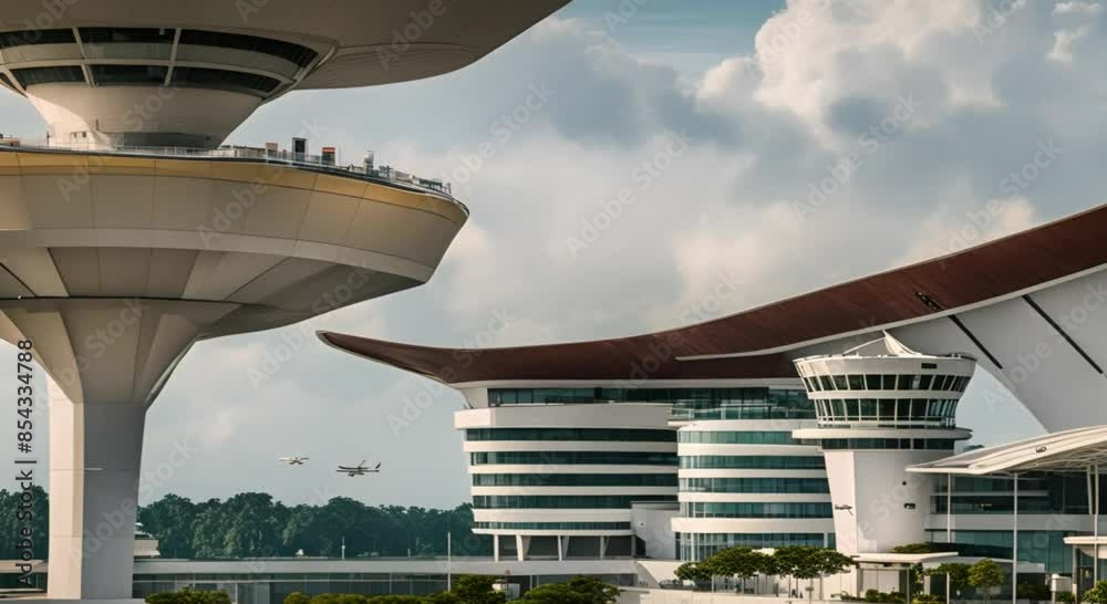 An illustration of the Changi Airport control tower, highlighting its ...