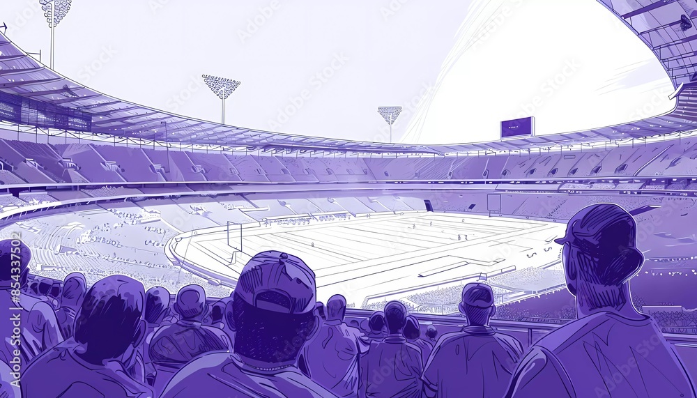 sketch illustration of stadium with crowd, vector style, line art ...