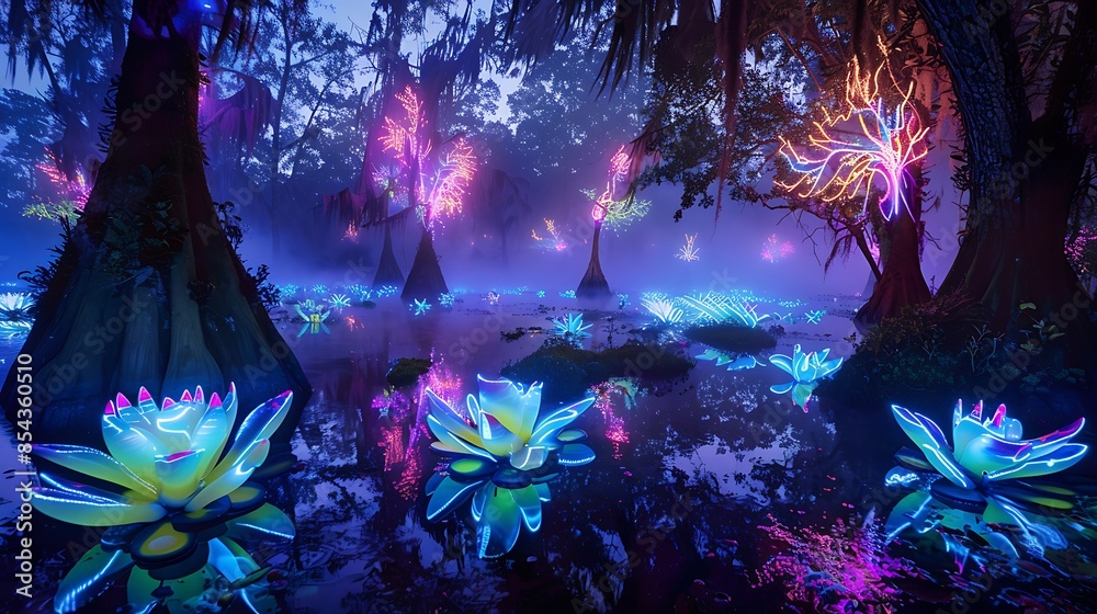 Enchanted Glowing Swamp: Bioluminescent Moss, Neon Algae, and ...