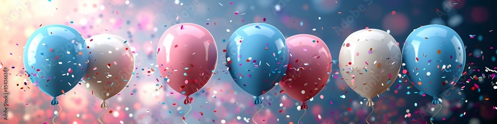 Pink, blue, and white party balloons for a trans celebration or a ...