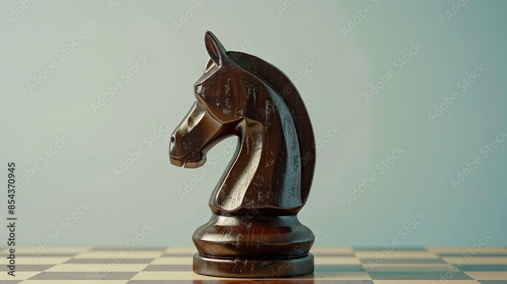 wooden the knight’s horse head chess piece on plain light background ...
