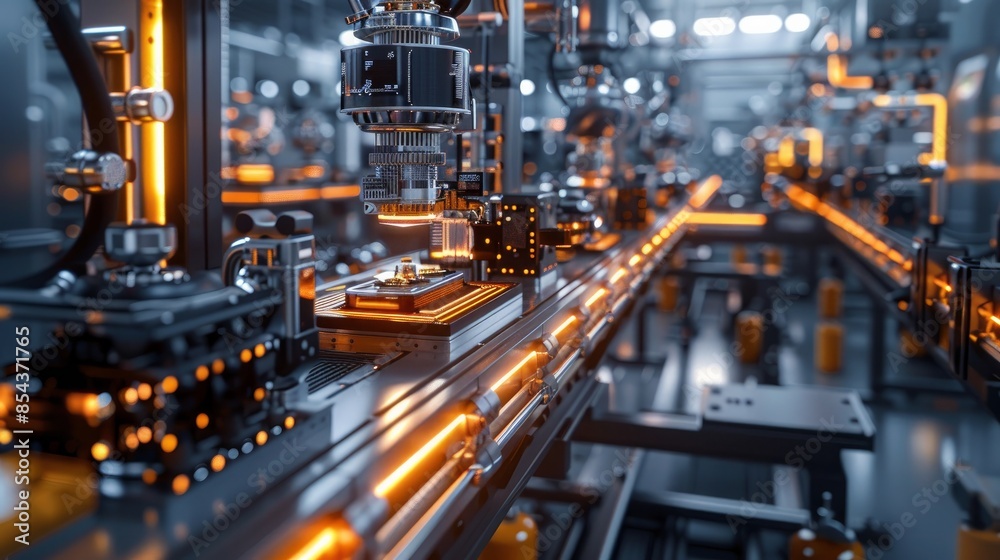 A modern hydrogen fuel cell manufacturing plant with automated systems ...