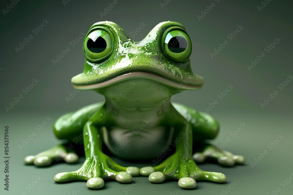 Cartoon frog with green skin and big eyes on a monochrome background in ...