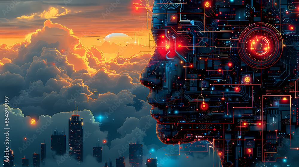 Tthe world of artificial intelligence with AI concept illustration ...