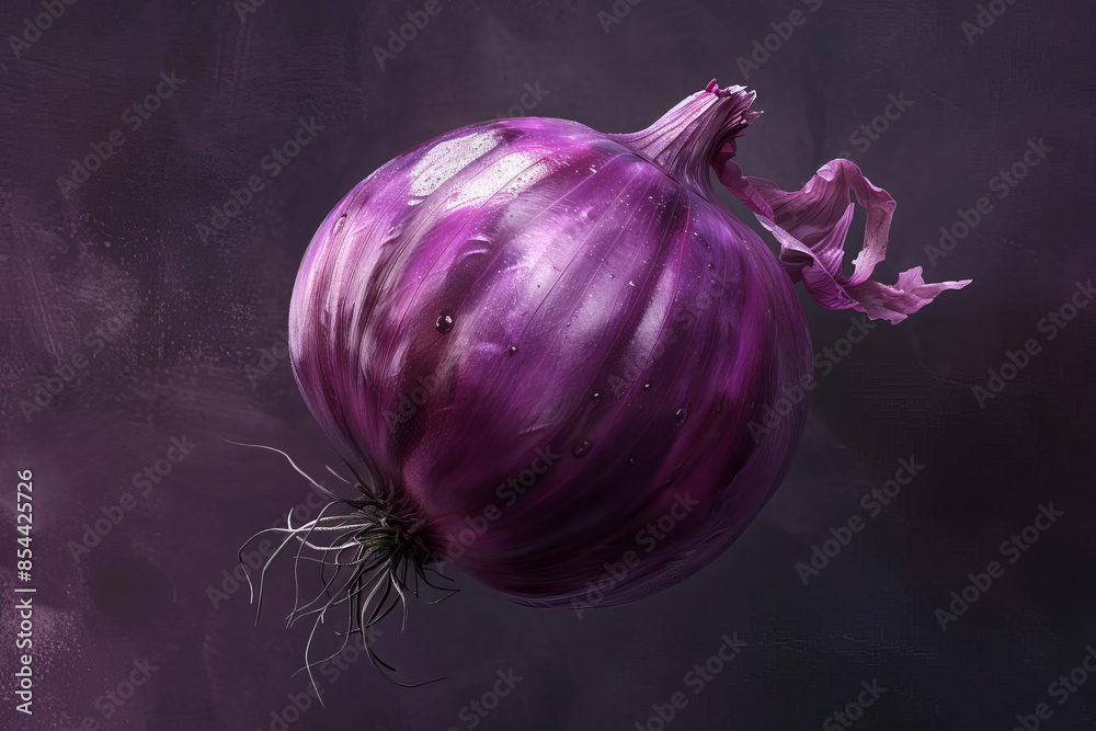 Side view of a purple onion, CG 3D rendering, hyper-realistic textures ...
