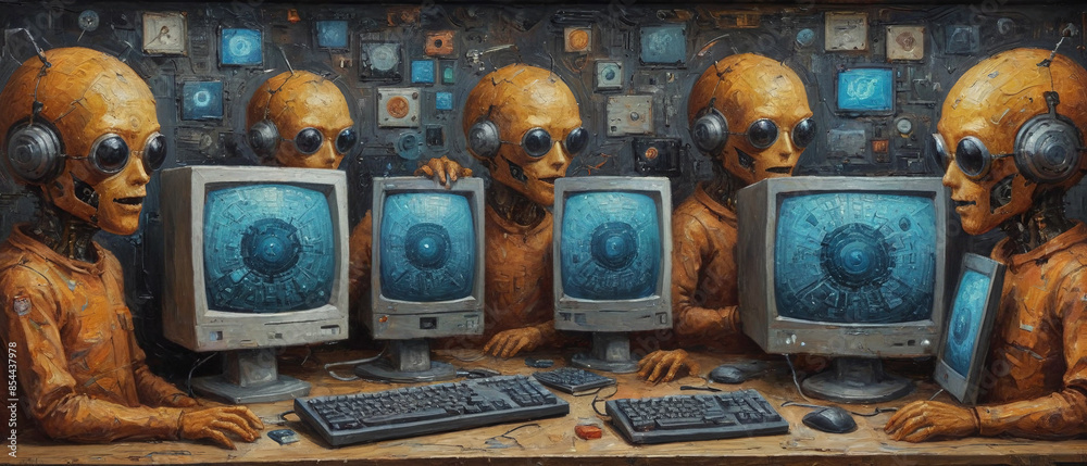 Surreal oil painting on canvas with thick paint layers and raised ...