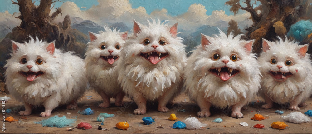 Surreal oil painting on canvas with thick paint layers and raised ...