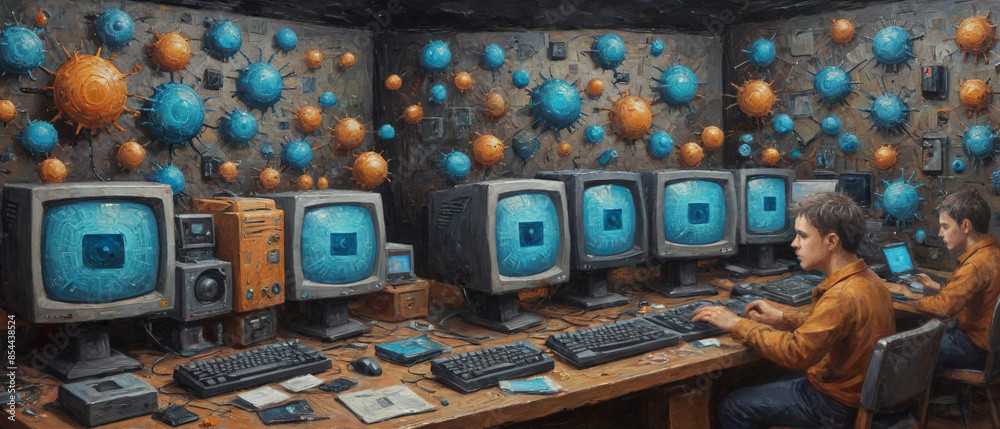 Surreal oil painting on canvas with thick paint layers and raised ...