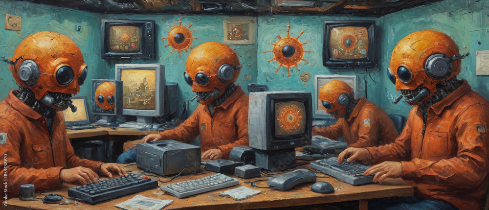 Surreal oil painting on canvas with thick paint layers and raised ...