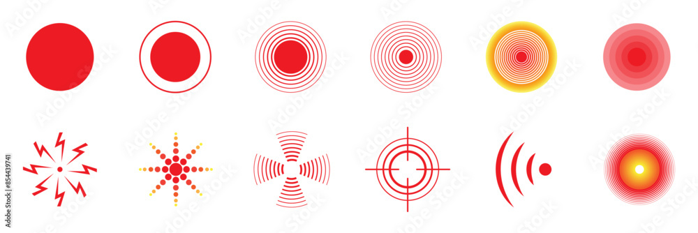 Pain location symbol set. Red vector pain location signs. Pain point ...