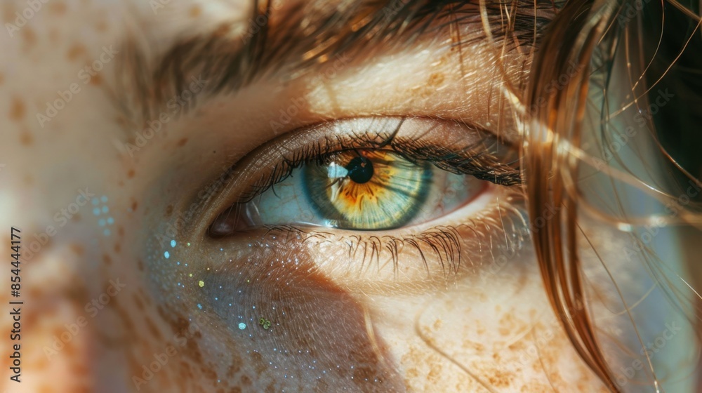 A close-up view of a person's eye reveals a mesmerizing green iris with ...