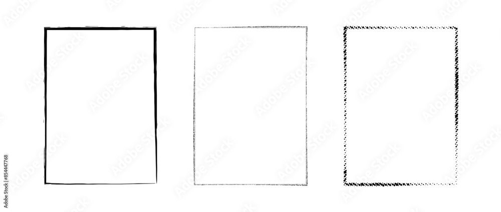 Grunge rectangle frame set. Dotted, stippled and paint brush black ...