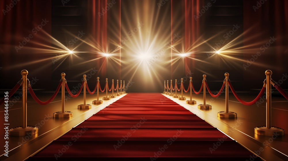 red carpet on stage , Red Event Carpet, Stair and Gold Rope Barrier ...