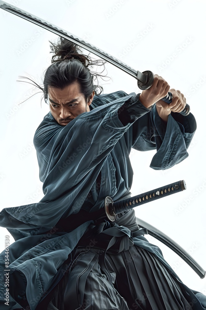 Skilled Japanese Samurai Slicing Through Air with Katana Sword in Manga ...