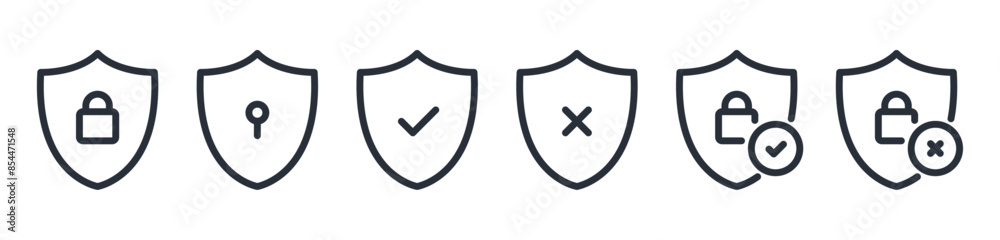 Security Shield Vector Line Icon Set. Security shield outline symbols ...