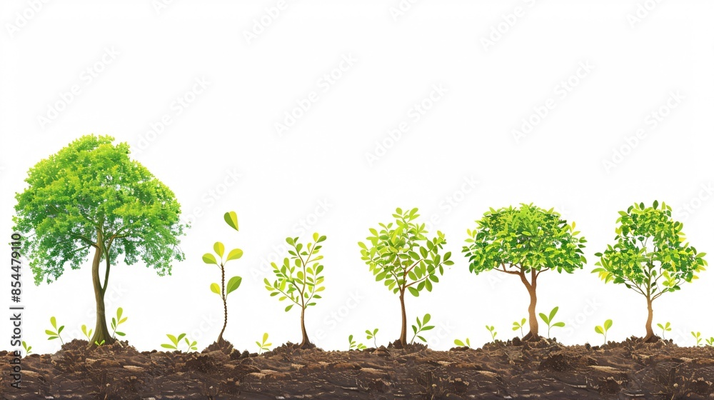A vector infographic illustrating the lifecycle of a tree, featuring ...
