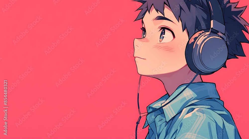 Anime boy wearing headphones, Lo-fi boy background, anime flat art ...
