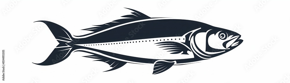 Black and white vector illustration of a kawakawa fish on a white ...