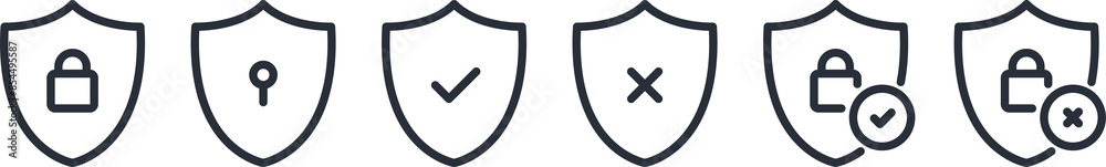 Security Shield Vector Line Icon Set. Security shield outline symbols ...