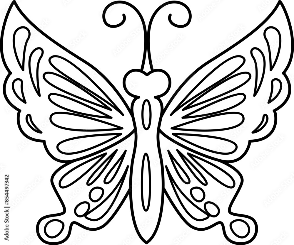 Detailed butterfly outline, symmetrical wings, circular patterns ...