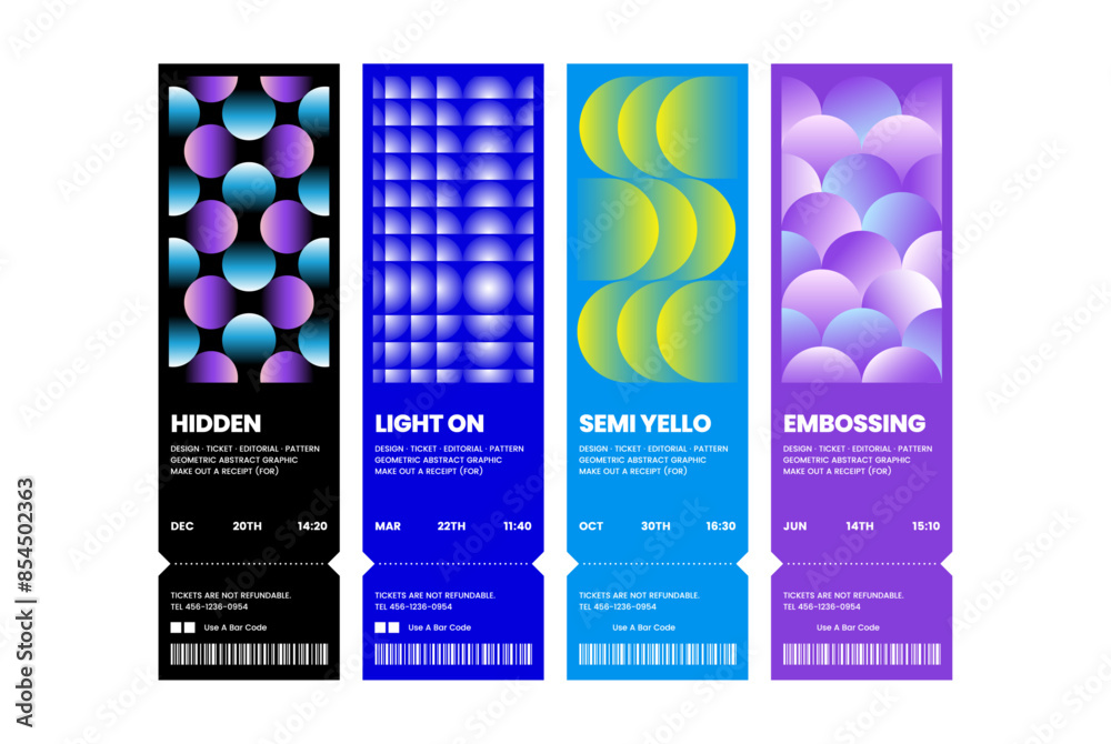 Colorful circle gradient pattern ticket template set modern trendy ...