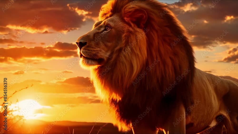 Majestic Christian lion silhouette against a sunset backdrop. Concept ...