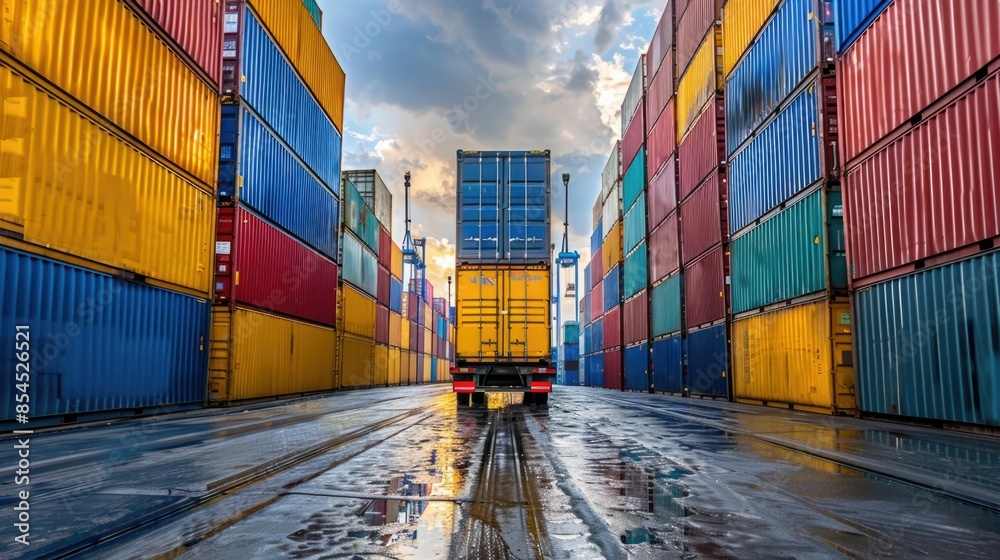 Vibrant Cargo Container Yard with Stacks of Colorful Shipping ...