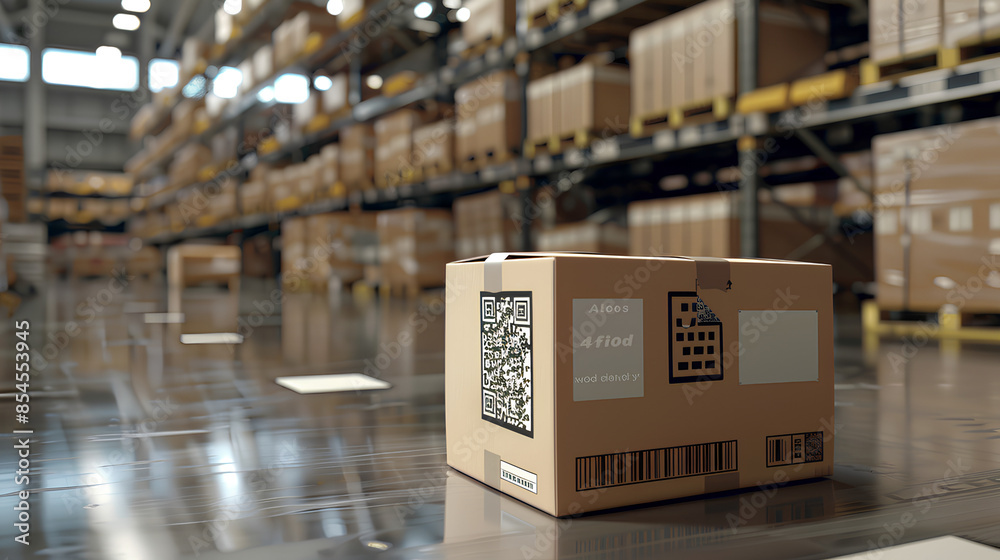 Automatic logistics management. smart packaging into the warehouse ...