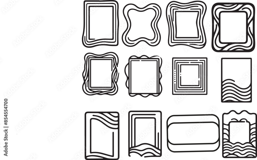 Set of rectangle frames with wavy edges. Rectangular shapes with wiggly ...