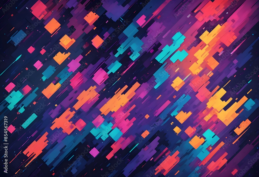 Dive into vibrant 8-bit pixel art with dynamic geometric shapes and ...