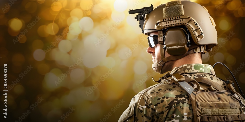 ภาพประกอบสต็อก Military officer uses communication to coordinate ...