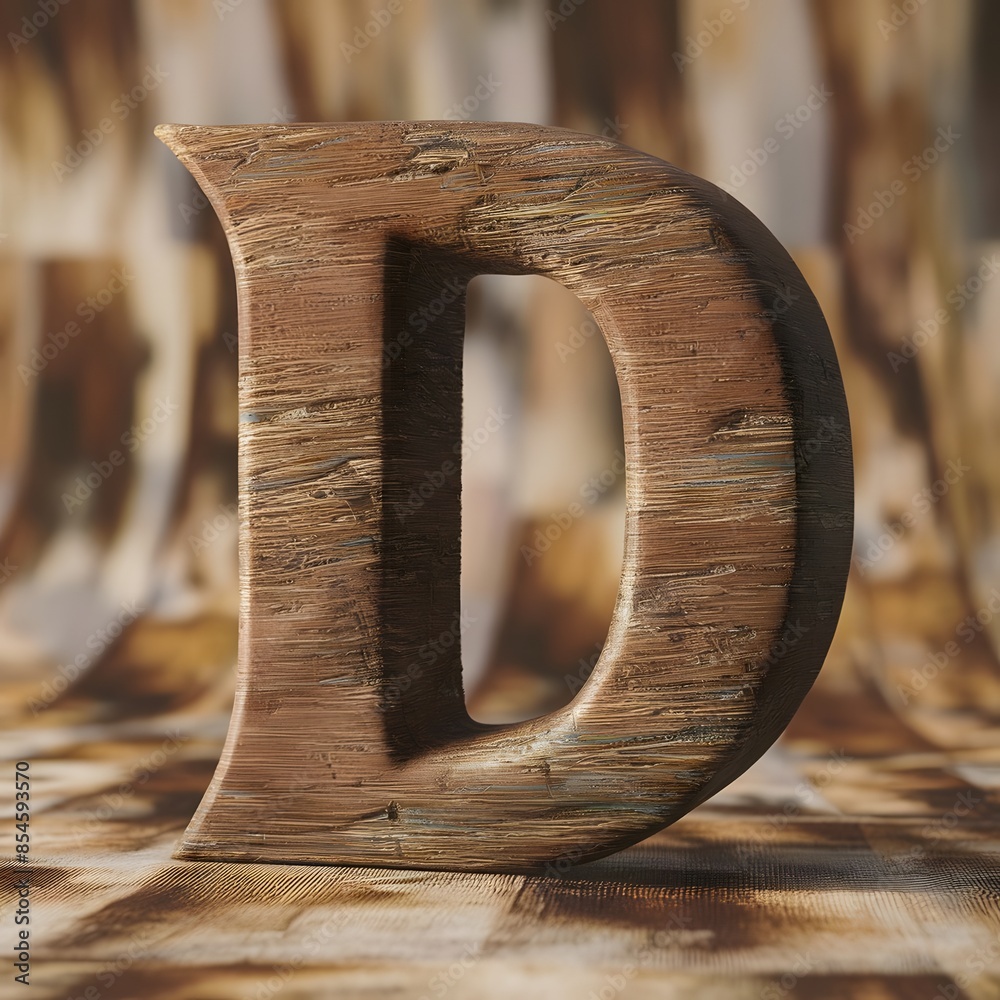 Render a 3D view of the letter D with a wood texture Ai Generate Stock ...
