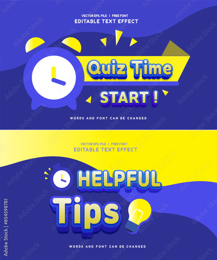 Editable text effect - Quiz Time and Quiz Tips 3d cartoon template ...