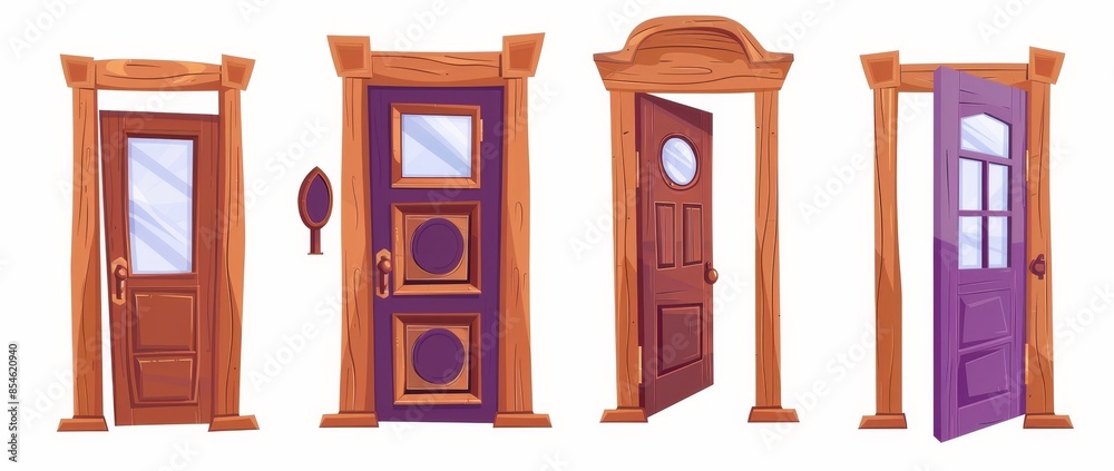 Isolated set of cartoon steps for animated entrance and exit through a ...