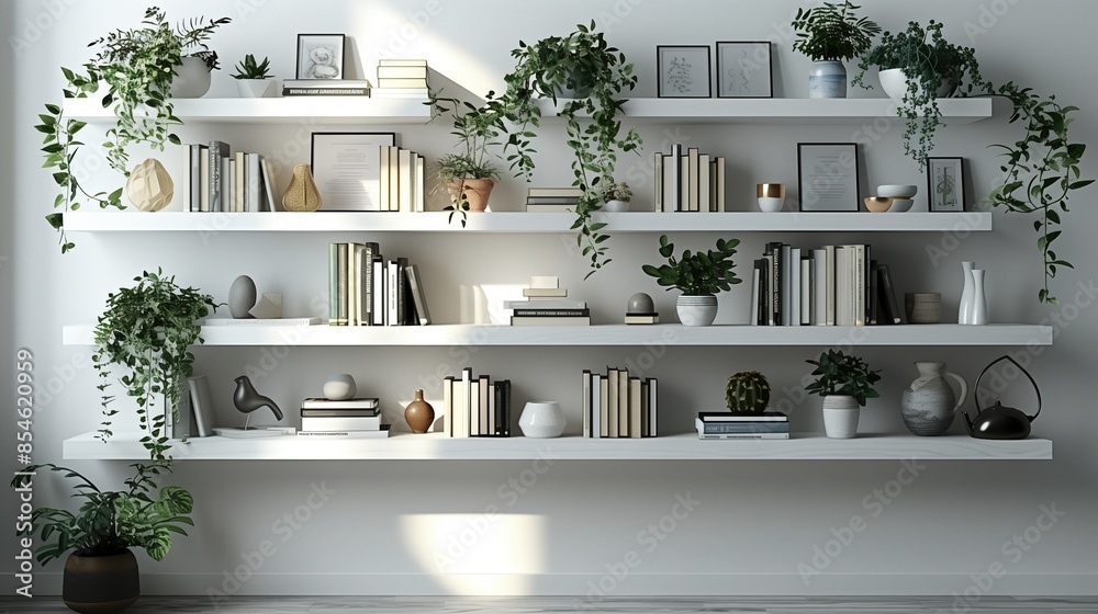 Cozy Minimalist Home Decor Shelves Displaying Houseplants and Books ...