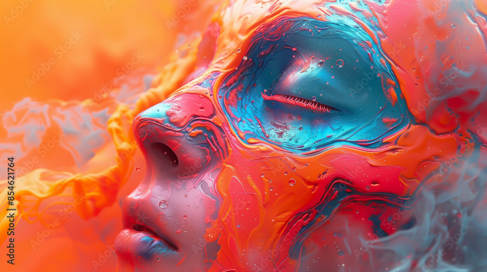 Mental Health Concept, Woman's Face, Drowning in Depression. Burnout ...