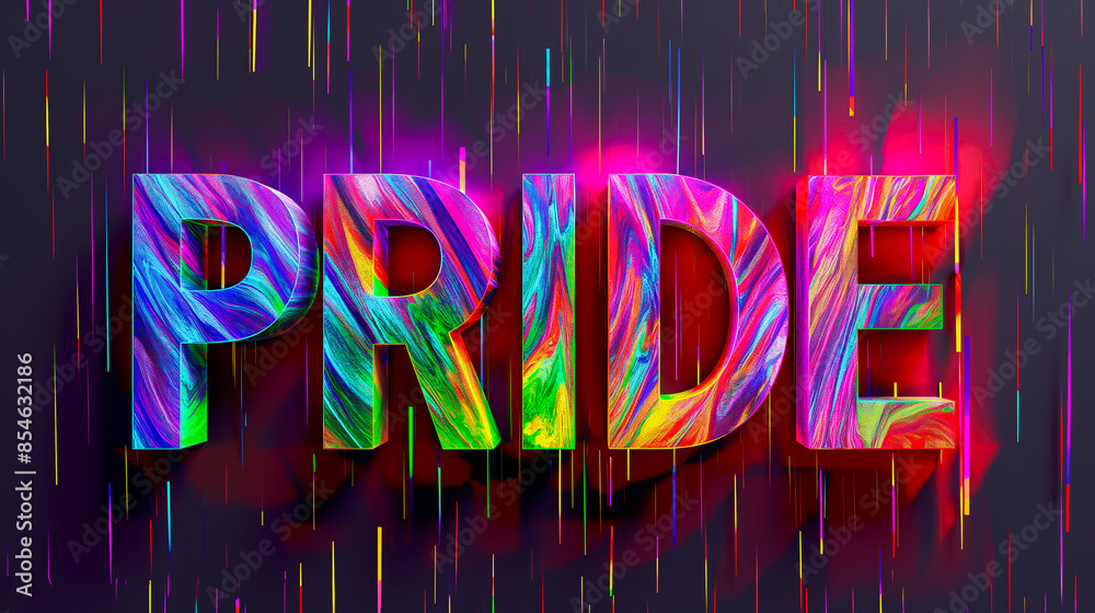 PRIDE Glow Paint Rainbow Neon Word. Holographic Cyber 3D Text Effect ...