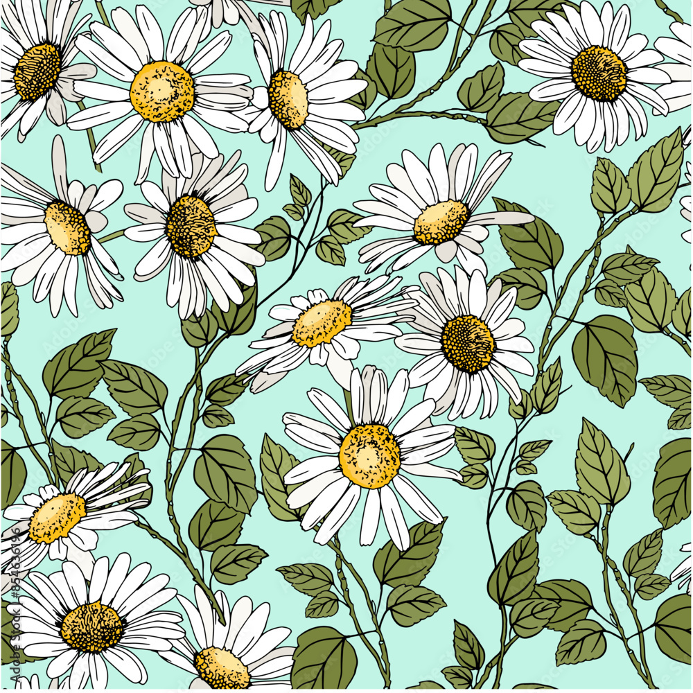 Vetor de Seamless pattern with daisies. Pattern with repeating daisy ...