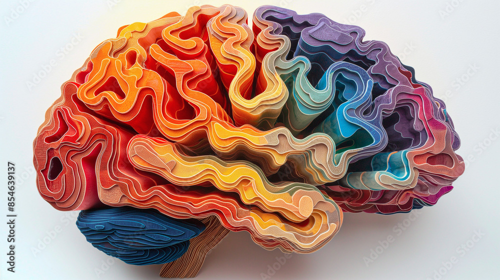 Colorful Human Brain Model Carved of Wood. Smart Idea, Creative Self ...